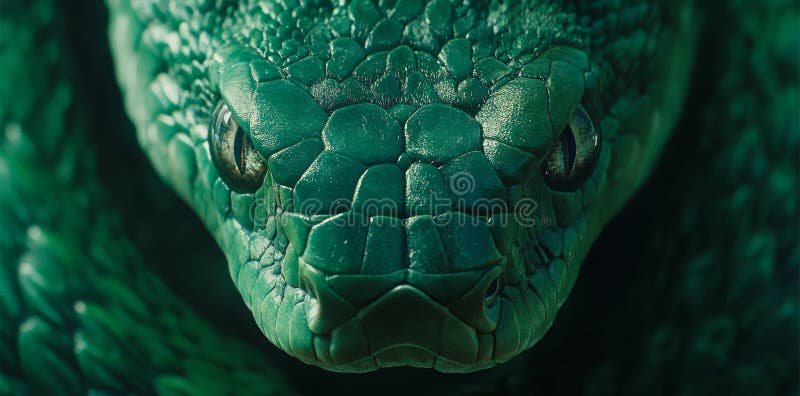 A Zoomed-in Photo of a Green Snake Coiled on a Tree Branch Stock Image ...