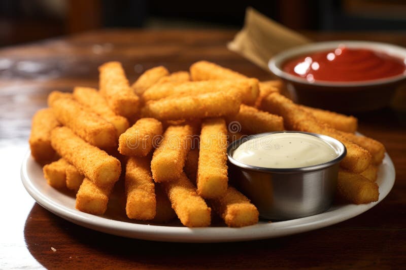 Zoomed Shot: Mozzarella Sticks Cheese Pull Stock Photo - Image of ...