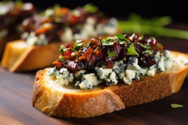 Zoomed in Texture Shot of Blue Cheese on Bruschetta Stock Photo - Image ...