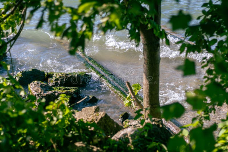 Zoomed Tropical View of Beach, with Ruined Concrete Structures. Stock ...