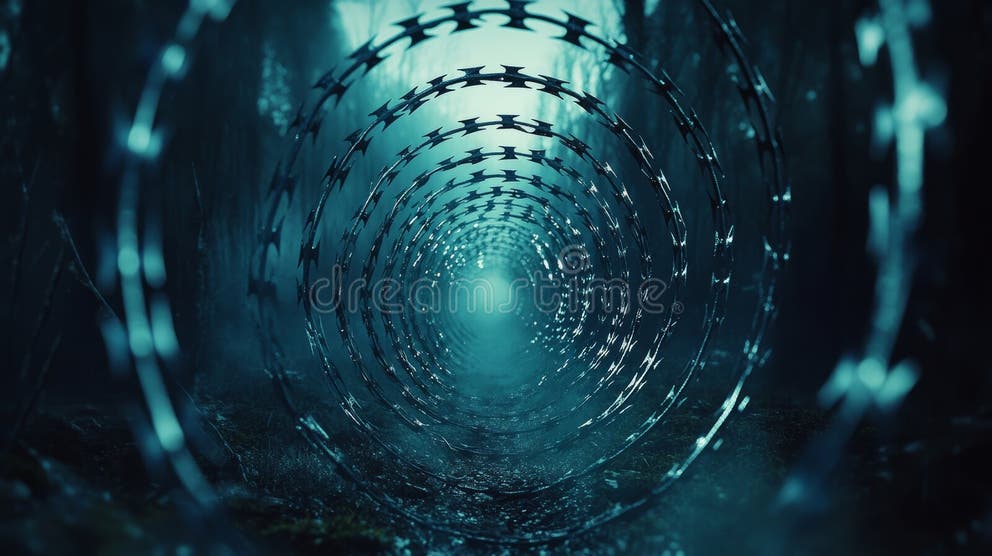 A Zoomed-in View of Barbed Wire, Displaying the Sharp Points Spiraling ...
