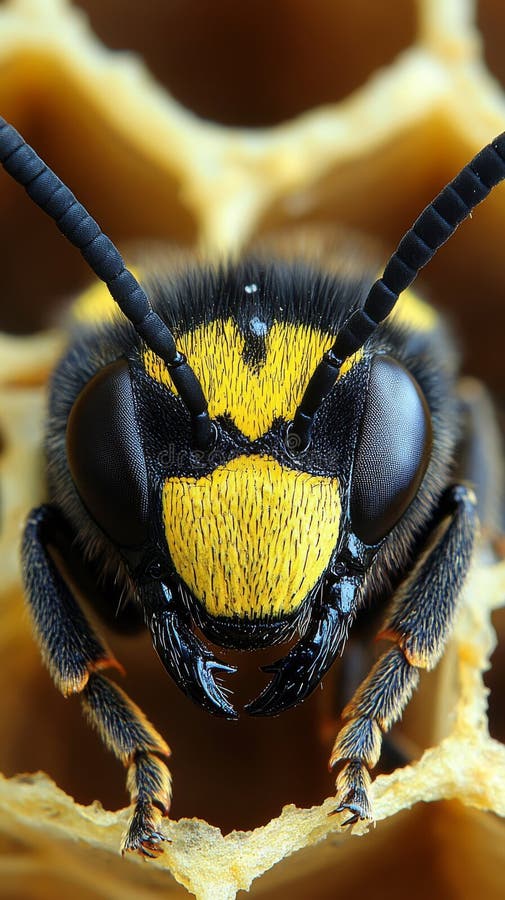 A Zoomed-in View of a Bee, Emphasizing Its Elaborate Features and ...