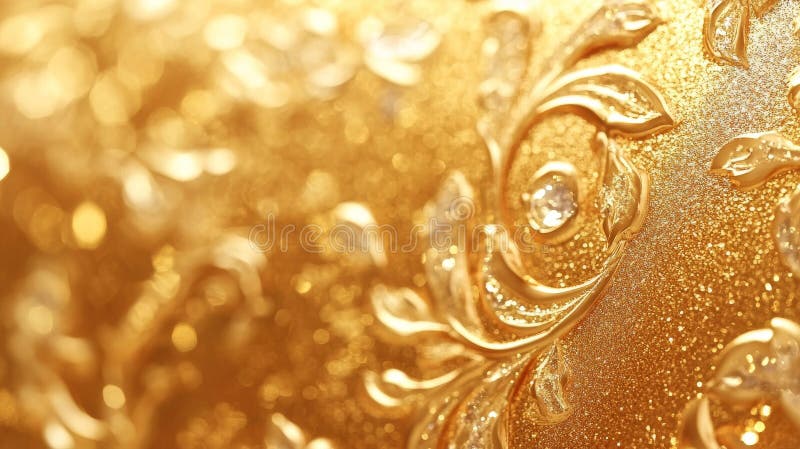A Zoomed-in View of Elaborate Gold Patterns on a Textured Surface ...