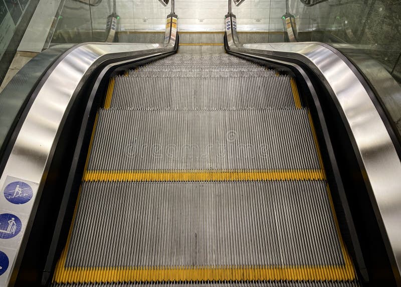 Zoomed-in View of Escalator Steps and Movement Mechanics Stock Photo ...