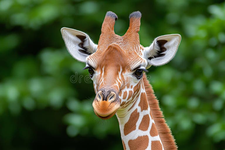 A Zoomed-in View of a Giraffe& X27;s Face with Trees Behind it ...