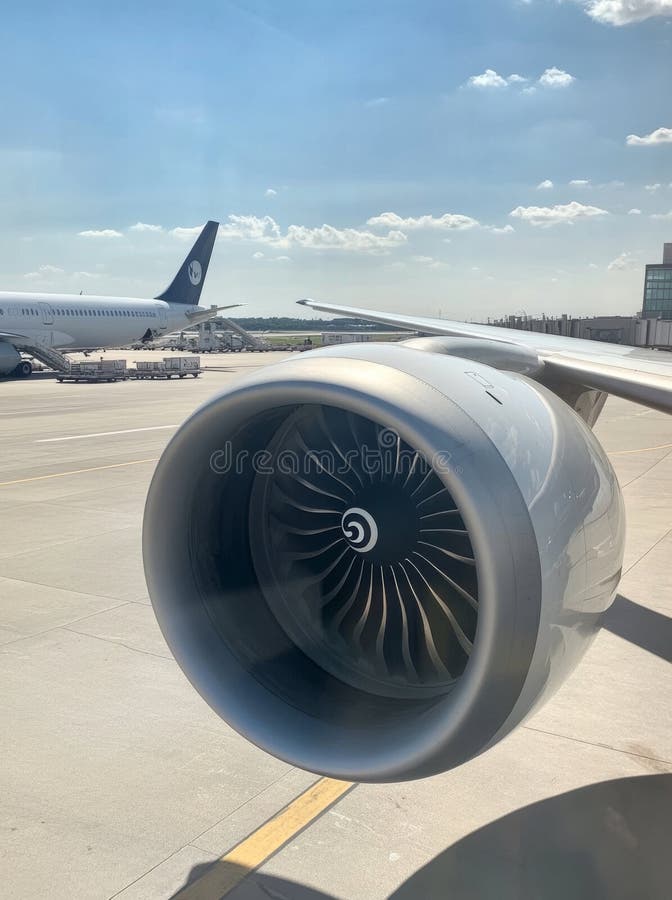 A Zoomed-in View of a Jet Engine Preparing for Takeoff during an ...