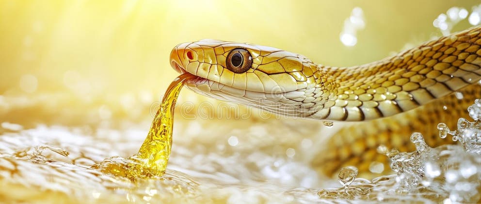 A Zoomed-in View of a Snake in a Pond Illuminated by the Sun. Stock ...