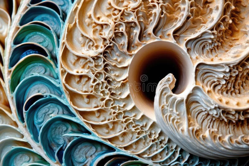 Zoomed-in View of a Spiraling Nautilus Shell Pattern Stock Illustration ...