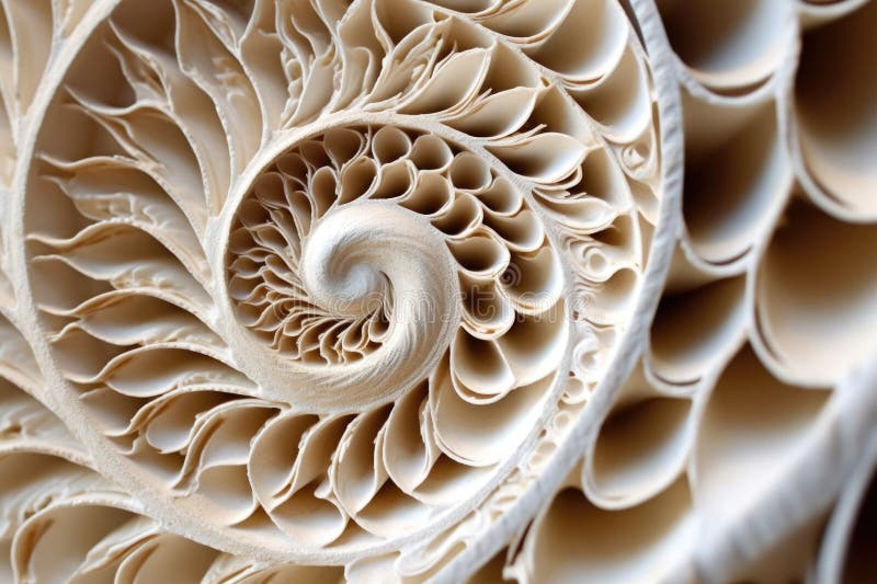 Zoomed-in View of a Spiraling Nautilus Shell Pattern Stock Image ...