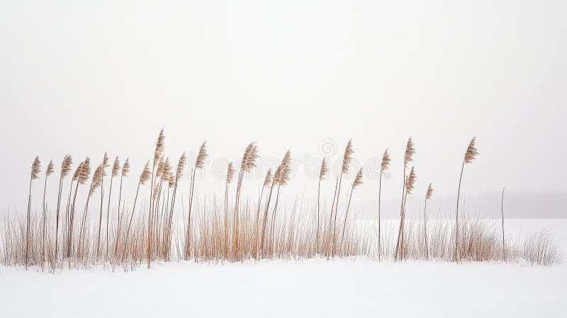 A Zoomed-in View of Tall, Dry Grass in the Snow, Framed by a Snowy ...