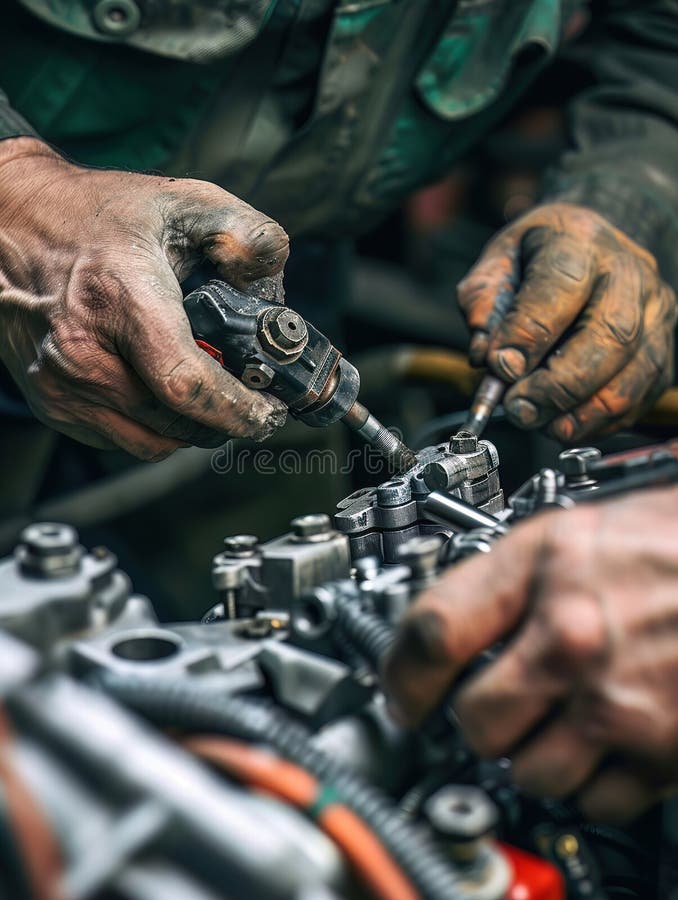 Zoomed in View of a Mechanica S Hands Repairing an Engine Illustrating ...