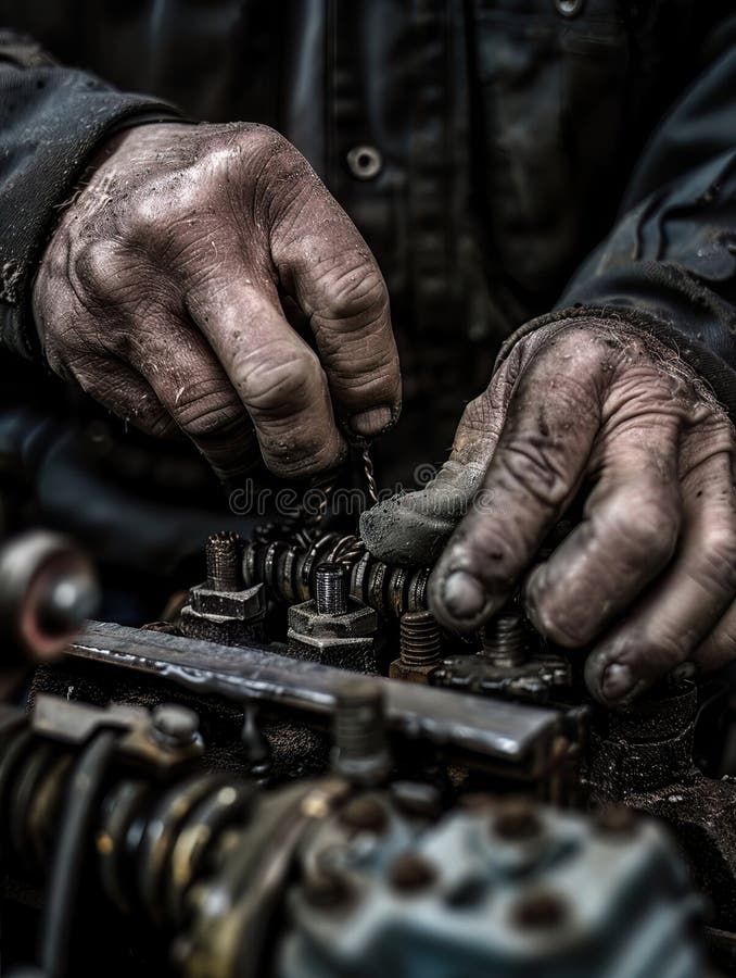 Zoomedin View of a Mechanica S Hands Repairing an Engine Illustrating ...