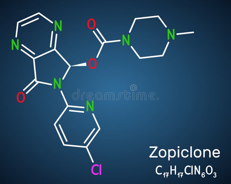Zopiclone Molecule. Structural Chemical Formula on the Dark Blue ...