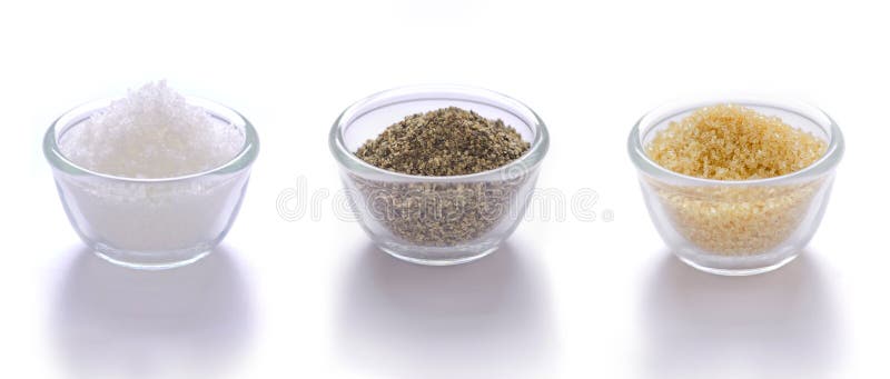 Zout, Peper En Bruine Suiker Stock Foto - Image of smaak, horizontaal ...