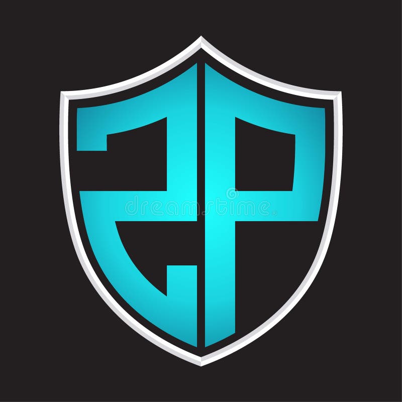 ZP Logo Monogram with Shield Shape Isolated Blue Colors on Outline ...