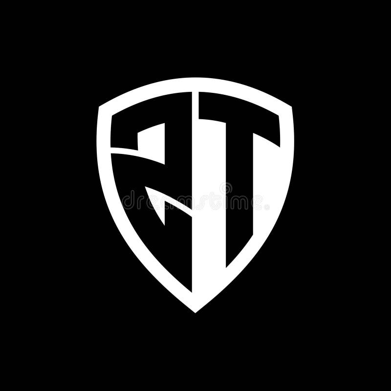 ZT Monogram Logo with Bold Letters Shield Shape with Black and White ...