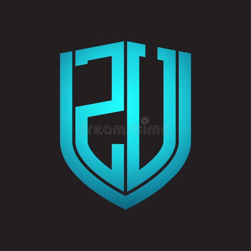 ZU Logo Monogram with Emblem Shield Design Isolated with Blue Colors on ...