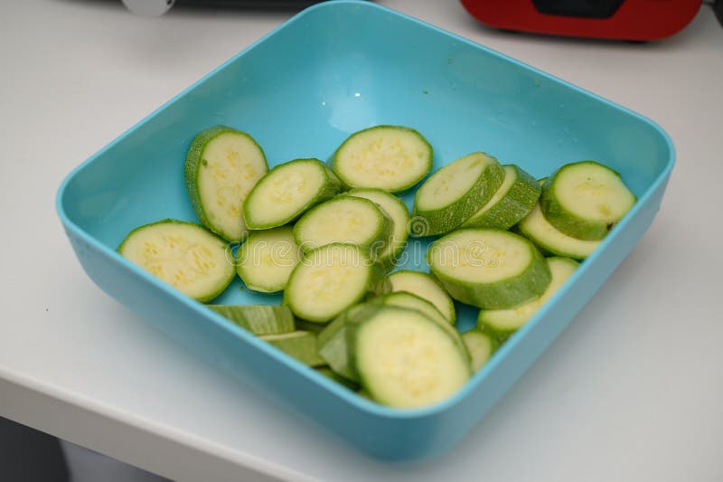 Zucchini Cut before Frying in the Kitchen 1 Stock Photo - Image of ...