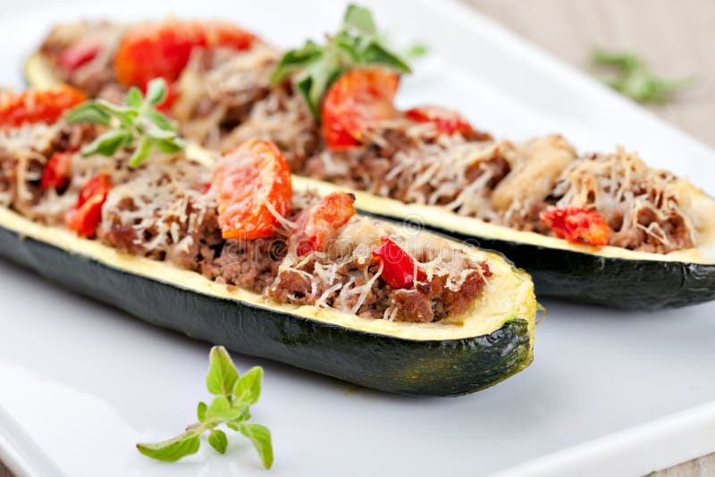 Zucchini Halves Stuffed with Minced Meat Stock Photo - Image of healthy ...
