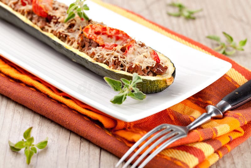 Zucchini Halves Stuffed with Minced Meat Stock Photo - Image of cheese ...