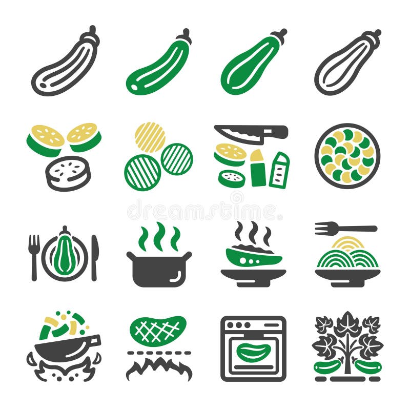 Zucchini icon set stock vector. Illustration of noodle - 136607537