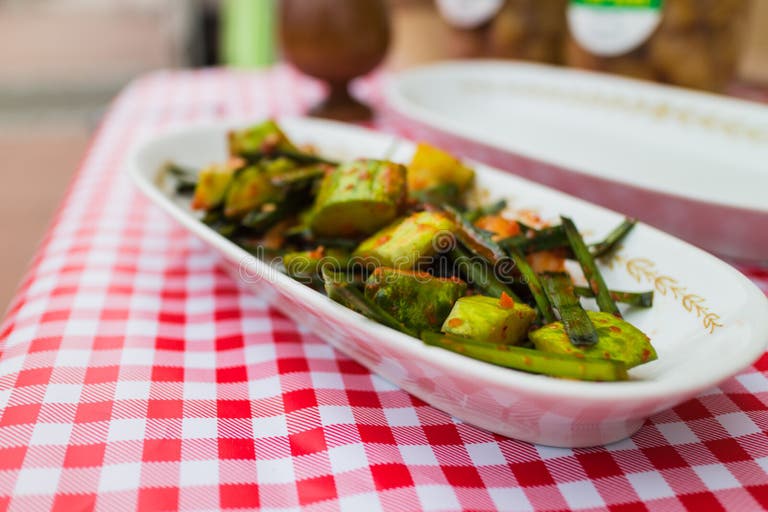 Zucchini kimchi on plate stock image. Image of zucchini - 32724257