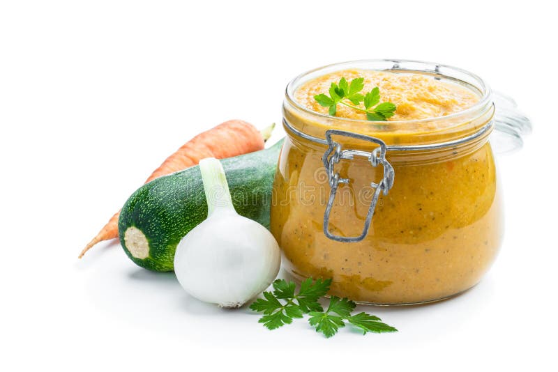 Zucchini Puree in a Glass Jar Isolated on White Stock Image - Image of ...