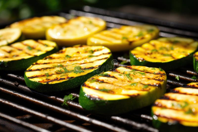 Zucchini Slices with Grill Marks Captured Under Natural Light Stock ...