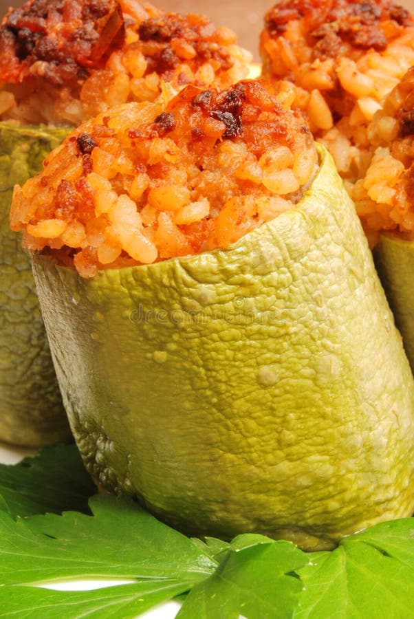 Zucchini Stuffed with Meat and Rice Stock Image - Image of greece ...