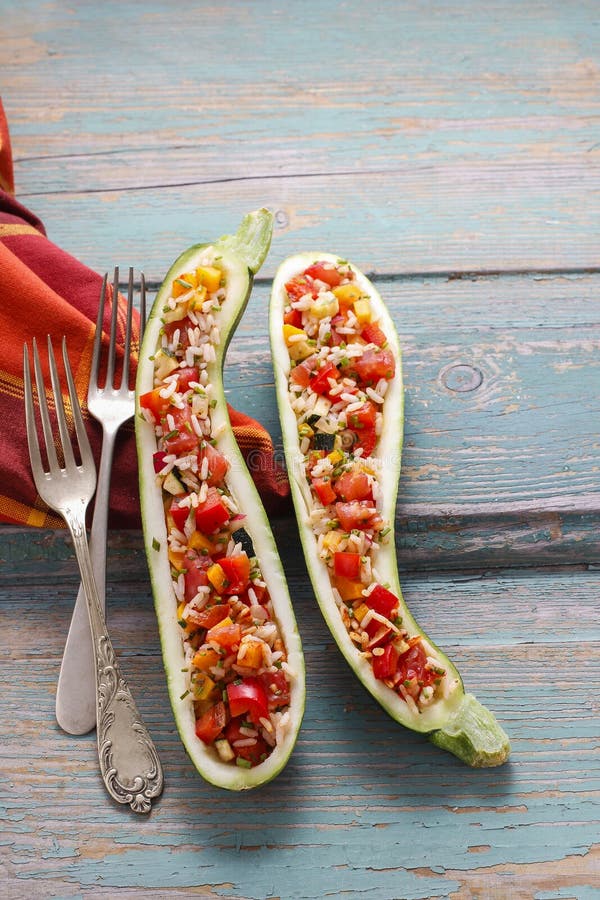 Zucchini Stuffed with Rice and Vegetables Stock Photo - Image of ...