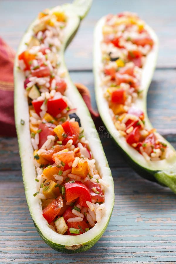 Zucchini Stuffed with Rice and Vegetables Stock Image - Image of ...