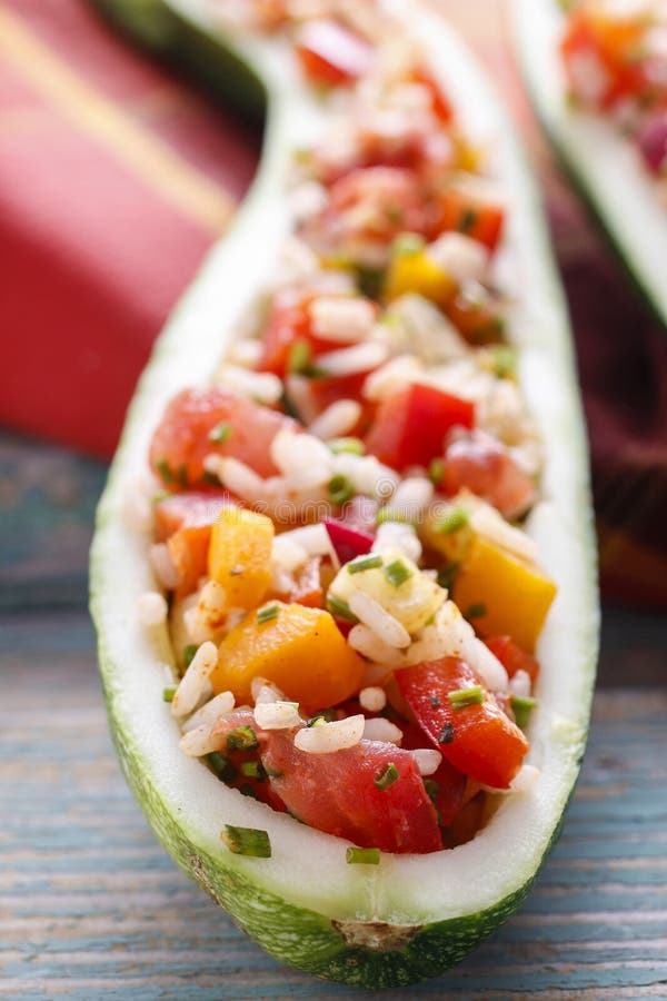Zucchini Stuffed with Rice and Vegetables Stock Photo - Image of herb ...
