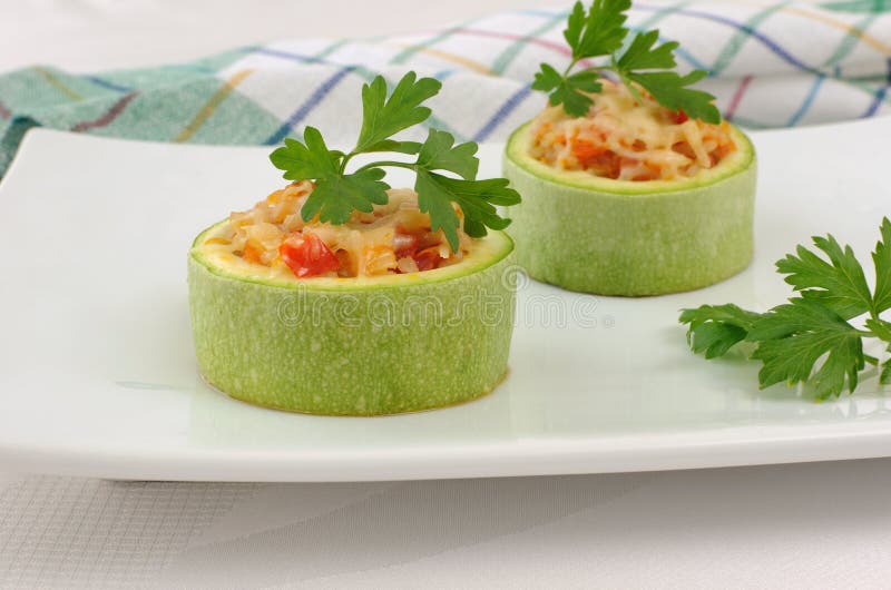 Zucchini Stuffed with Vegetables and Cheese Stock Image - Image of ...