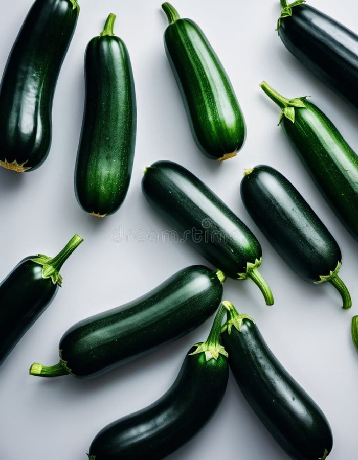 Zucchini Vegetables, Vibrant Green Hue, Arranged on Pristine White ...