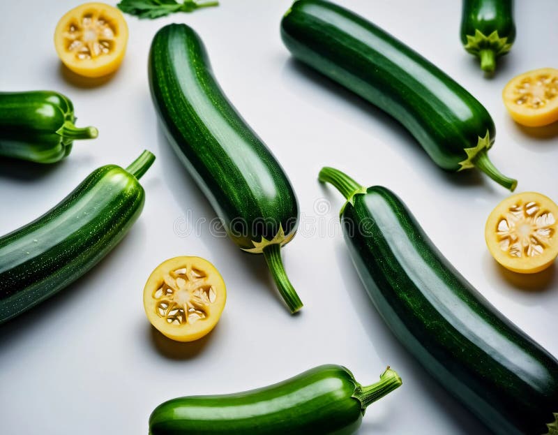Zucchini Vegetables, Vibrant Green Hue, Arranged on Pristine White ...