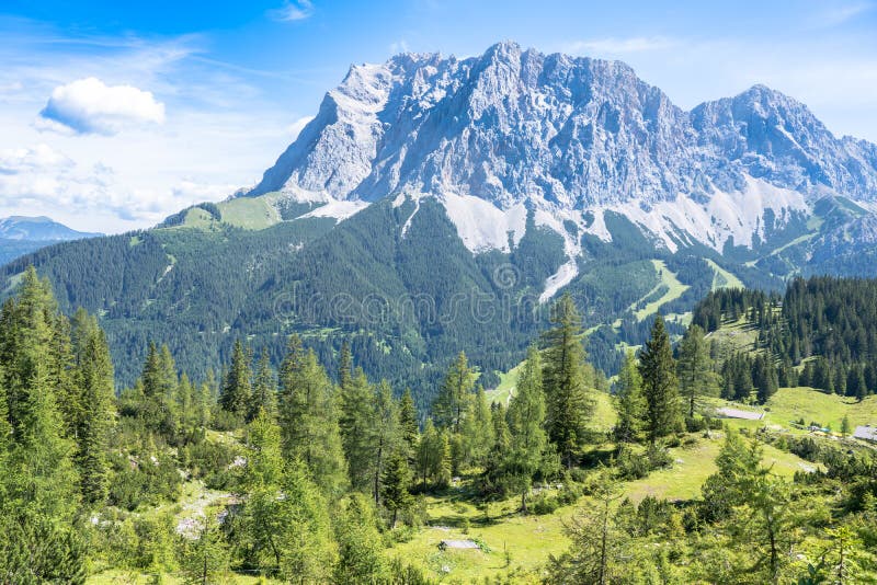Zugspitze Massif in Bavaria, Germany Stock Photo - Image of pond ...