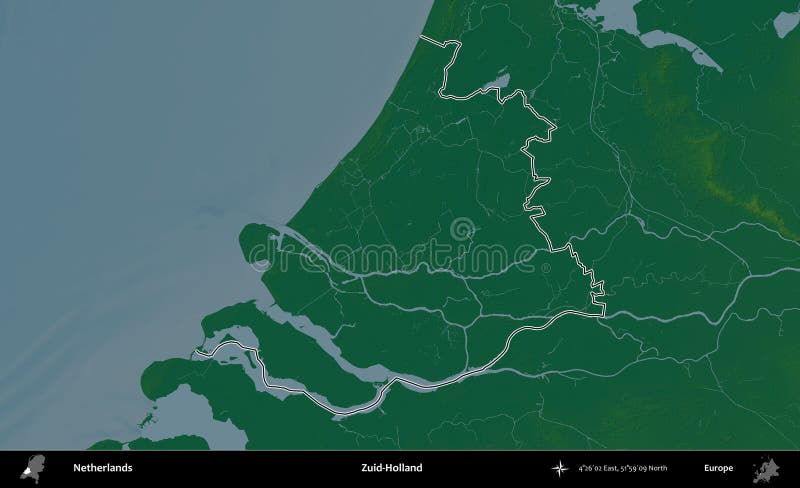 Zuid-Holland Outlined, Netherlands. Physical Stock Illustration ...