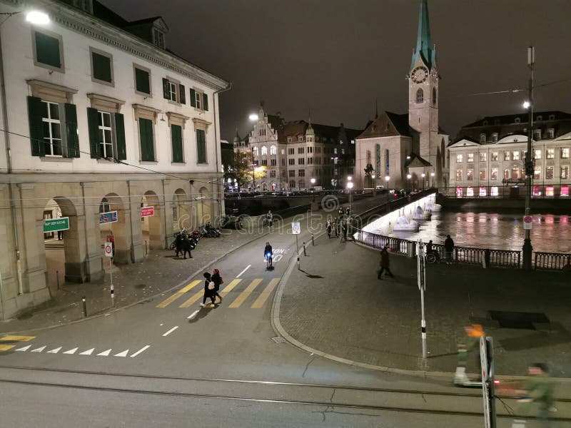 Zurich at night editorial stock image. Image of night - 162671649