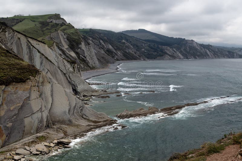 Coastal Beauty: Zumaia S Majestic Cliffs in the Basque Country Stock ...