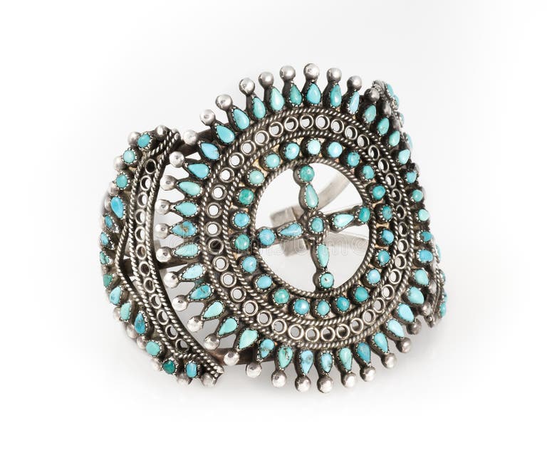 Zuni Turquoise Cluster Bracelet. Stock Photo - Image of full, feminine ...