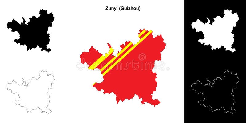 Zunyi outline map stock vector. Illustration of region - 334854585