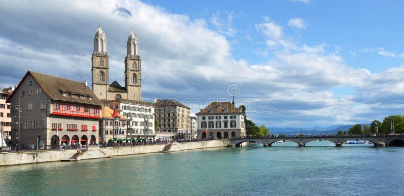 Zurich and Limmat river stock photo. Image of cityscape - 42510540
