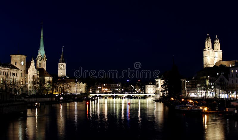 Zurich night editorial photography. Image of zurich, cathedral - 96134617