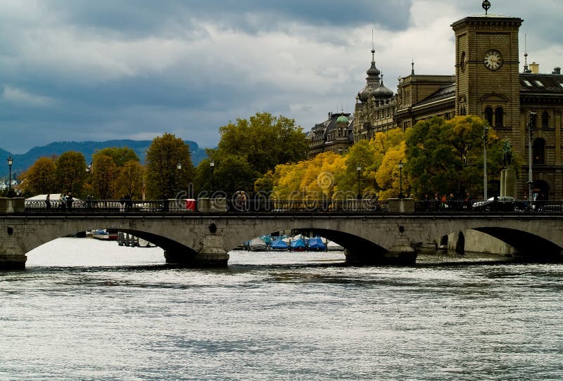 Zurich - river stock photo. Image of marina, bridge, clouds - 6697994