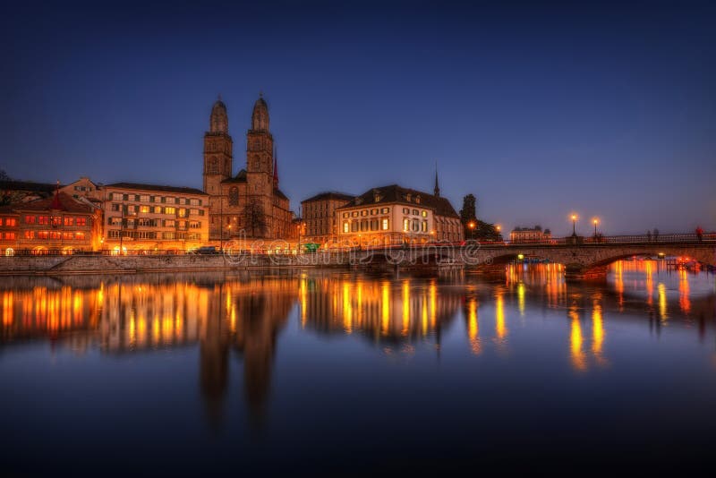 Zurich Sunset stock photo. Image of church, panorama - 106177790