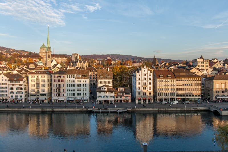 ZURICH, SWITZERLAND - OCTOBER 28, 2015: Panoramic View and Reflection ...