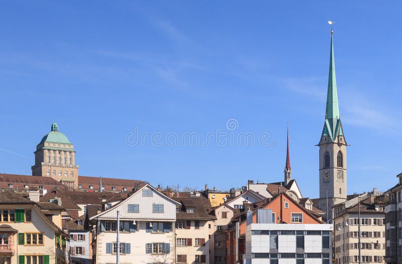 Zurich, University and Central Library Towers Stock Image - Image of ...