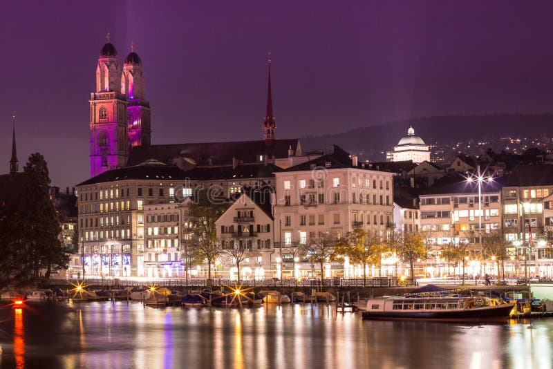 Zurich stock image. Image of switzerland, night, light - 47546455