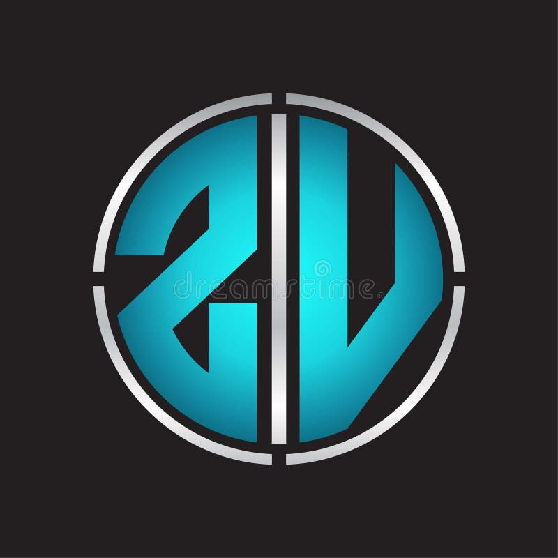ZV Logo Initial with Circle Line Cut Design Template on Blue Colors ...