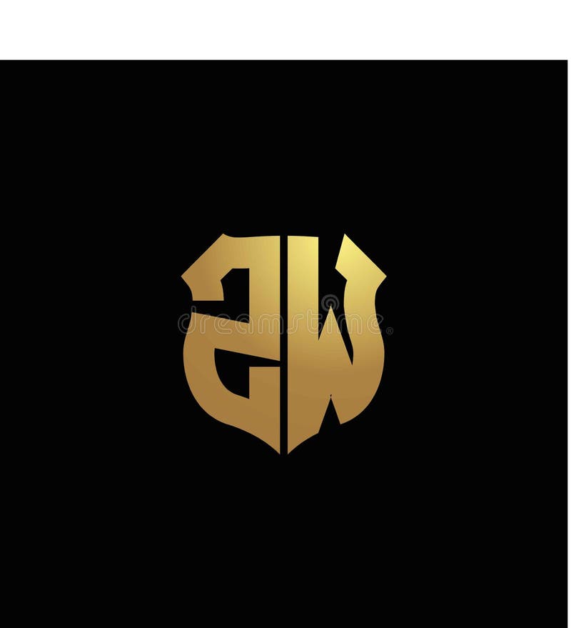 ZW Logo Monogram with Gold Colors and Shield Shape Design Template ...
